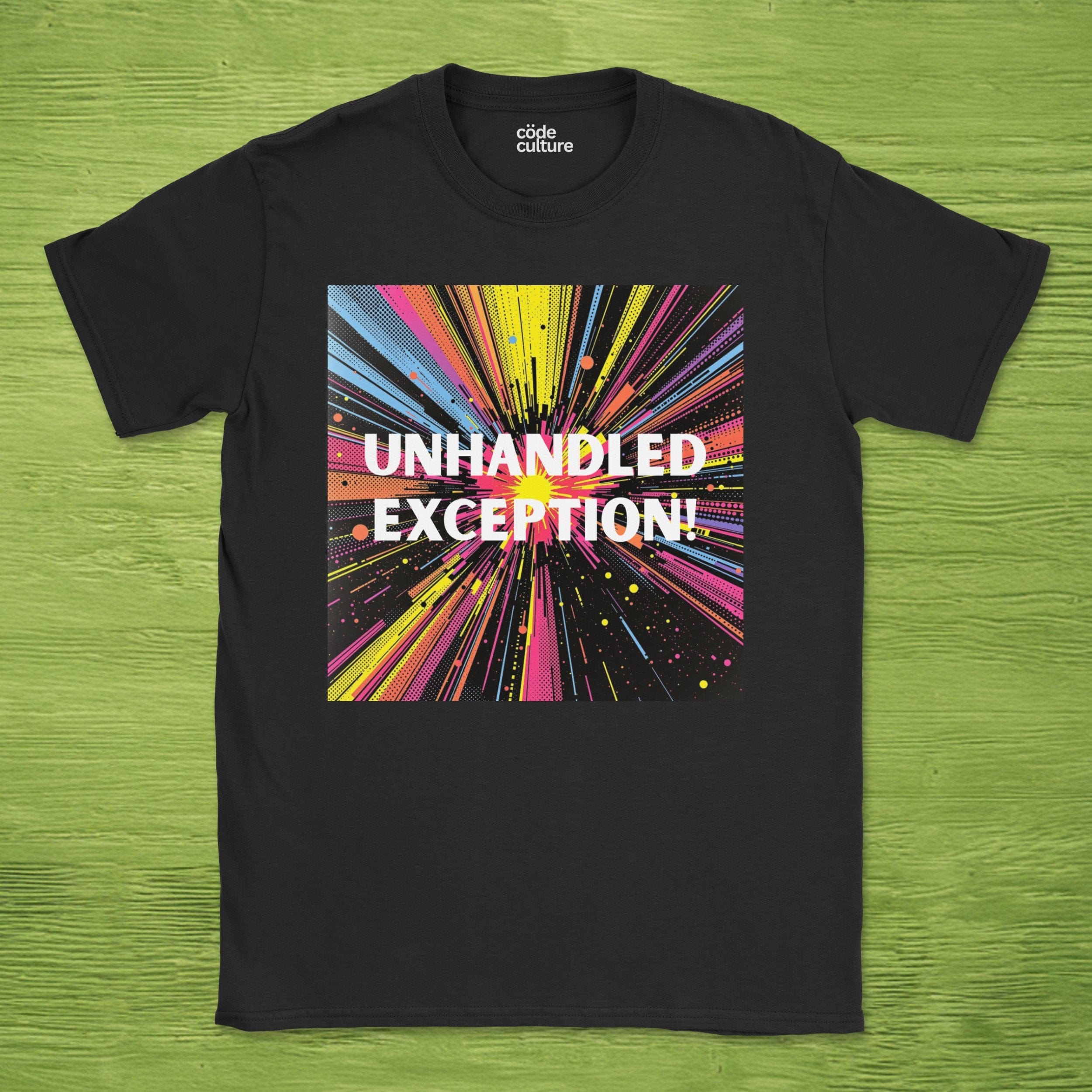 unhandled exception shirt | Tech Humor Tee – CodeCulture™ – Code Culture